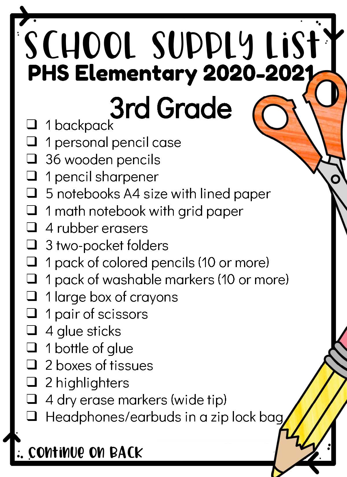  Back To School Supplies List For 3rd Grade 218144 School