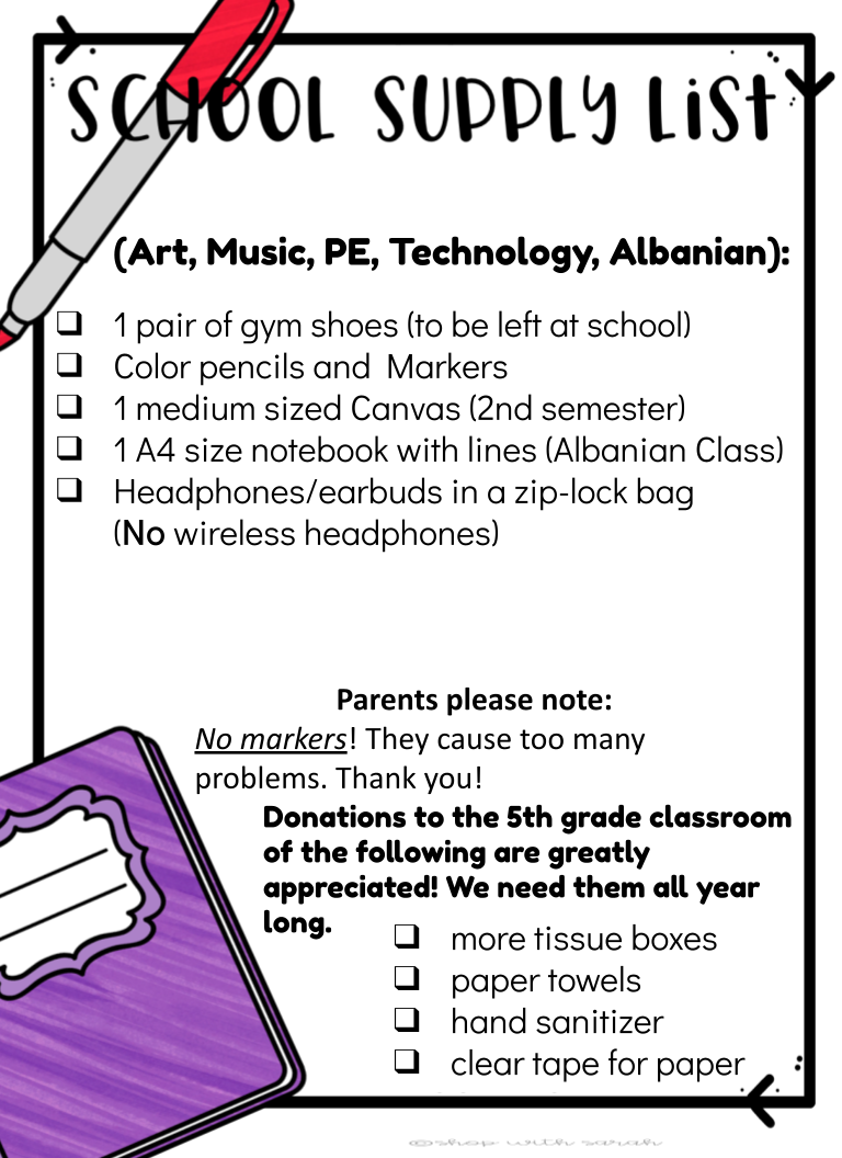 School Supply List 2025-2026