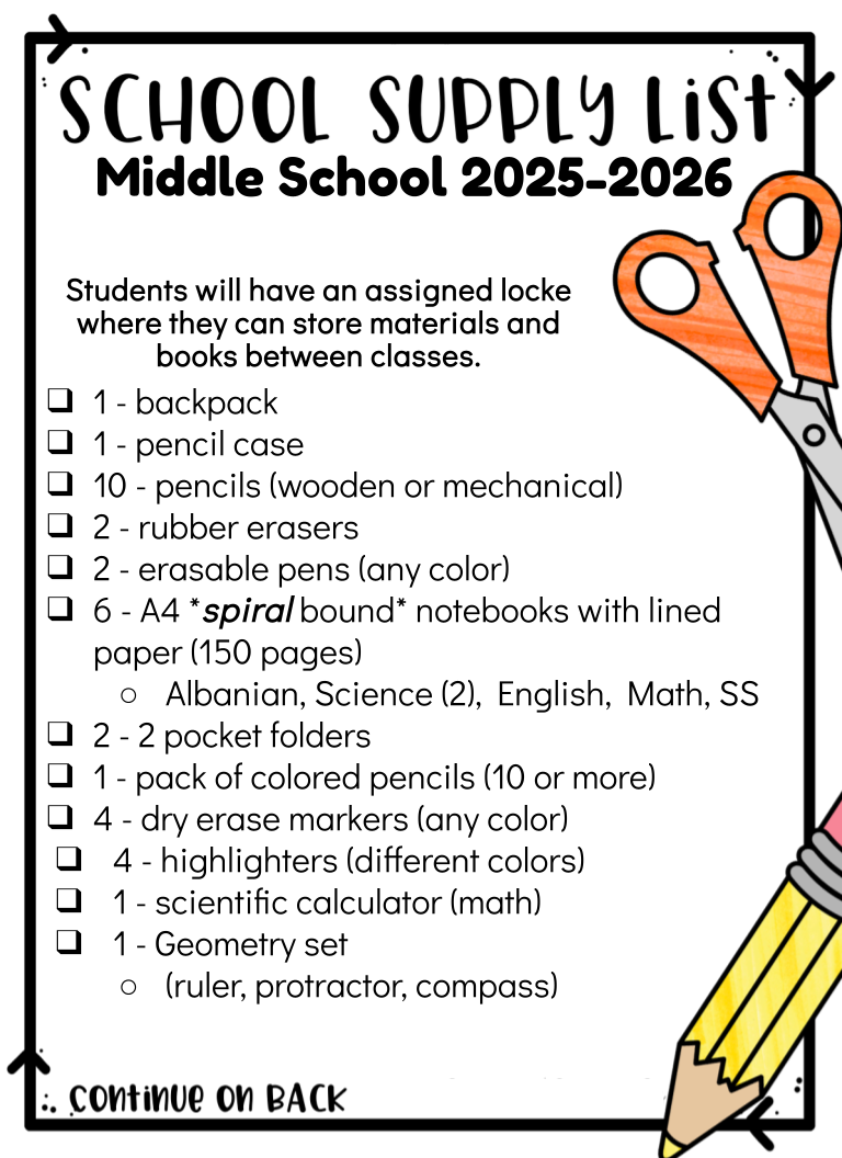 School Supply List 2025-2026